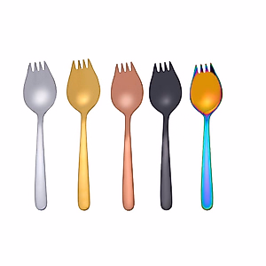 COMIART Stainless Steel Sporks, 6.1 Inch Fork Spoon 2 in 1 for Elderly Household Use Camping Travel Hiking Party, Flatware for Spaghetti Salad Fruit Appetizer Ice Cream Dessert, Pack of 4