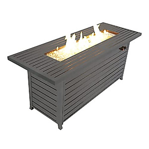 KOIECETA 57in Outdoor Gas Propane Fire Pits Table, Aluminum, 50000BTU Firepit Fireplace Dinning Table with Lid, Fire Glass, Retangular, ETL Certification, for Garden Backyard Deck Patio-Mocha