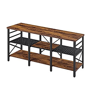 HOMISSUE 3-Tier Console Sofa Table, Industrial Vintage 60-Inch Long Entryway Table with Open Storage Shelf for Living Room, Hallway, Brown