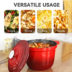 magicplux Dutch Oven Pot with Lid, Enameled Cast Iron Dutch Oven 2 Quart, Cast Iron Pot for Cooking, Red