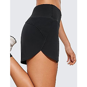 CRZ YOGA High Waisted Running Shorts for Women - 4'' Liner Gym Athletic Workout Shorts with Zipper Pockets Breathable Black Medium