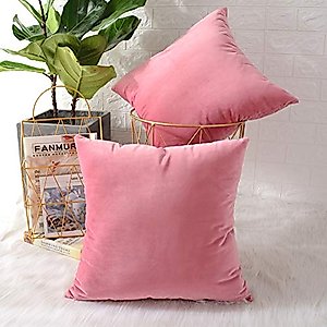 MERNETTE Pack of 2, Velvet Soft Decorative Square Throw Pillow Cover Cushion Covers Pillow case, Home Decor Decorations for Sofa Couch Bed Chair 22x22 Inch/55x55 cm (Pink)
