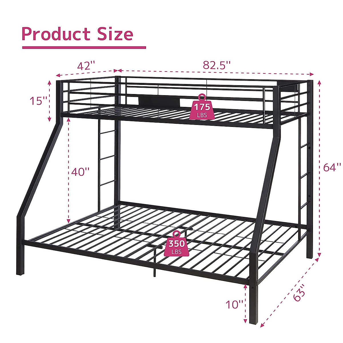 Acme Limbra Frame Twin over Queen Metal Bunk Bed with Ladder in Sandy Black