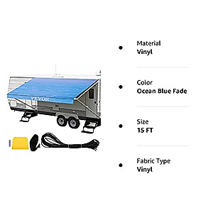 VEVOR RV Awning 15' Camper Awning Fabric, Trailer Awning Canopy Patio Camping Car Awning, Durable 15oz Vinyl Roller Tube for RV, Van, SUV, Patio Awning Replacement Ocean Blue Fade