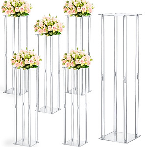 6 Pcs Flower Stand for Wedding Centerpieces for Tables Tall Vase Stand Wedding Flower Stands with Plates for Wedding Party Home Table Decor (7.9 x 7.9 x 31.5 Inch, Acrylic)