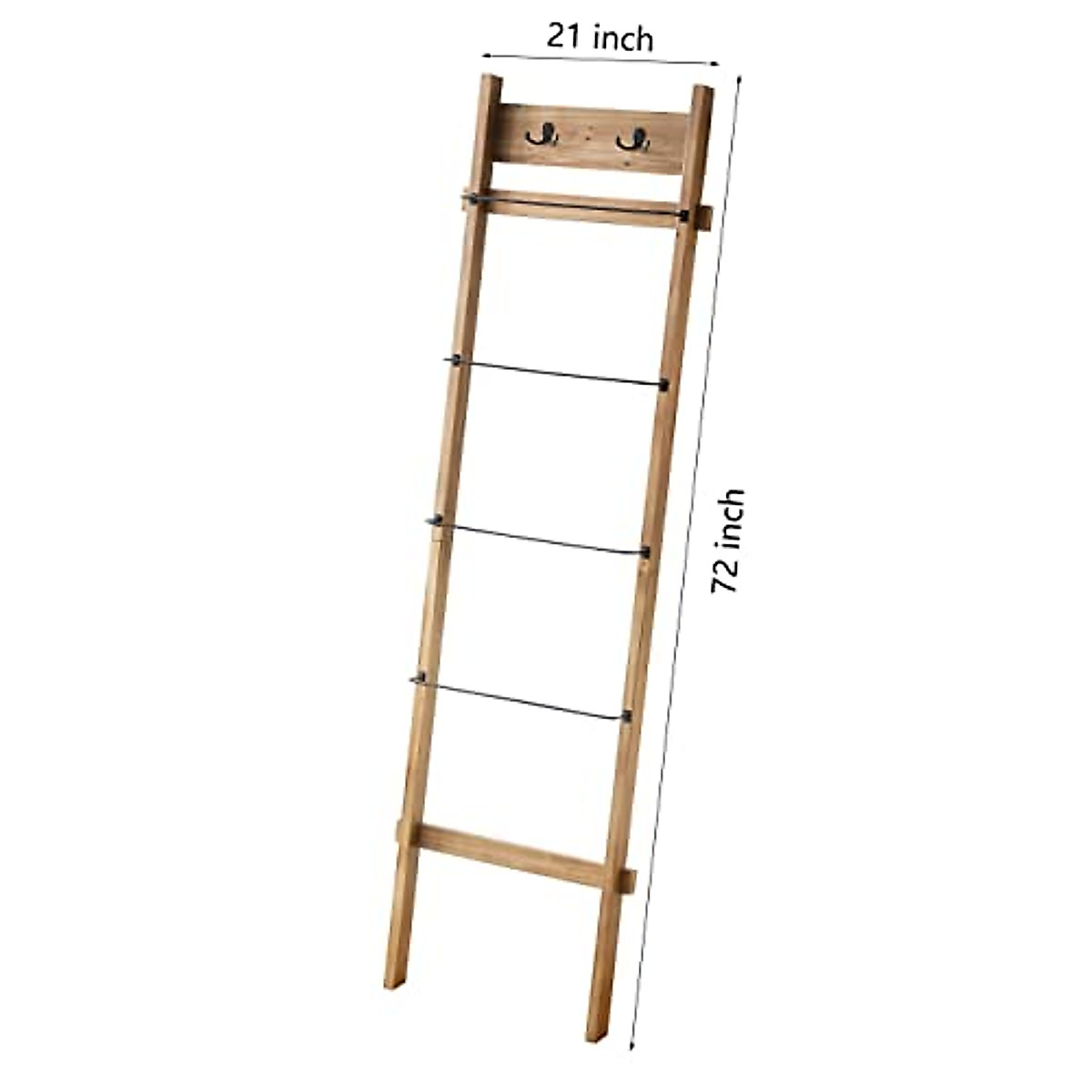 iltokk Wooden Blanket Ladder: 6ft Wall Leaning Blanket Ladder, Rustic Decorative Quilt Ladder, 4-Tier Farmhouse Blanket Ladder with 2 Hanging Hooks, for Bedroom, Brown
