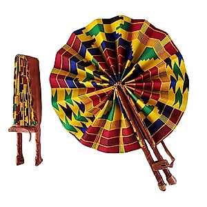 African Fabric Folding Fan: Church, Ankara, Multicolor, Leather, Wedding, Sports, and Pouch Included