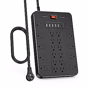 Power Strip Surge Protector, FDTEK Multi Plug Outlet with 22 AC Outlets and 6 USB 1875W/15A 2100 Joules 6.5Ft Flat Plug Extension Cord Heavy Duty Large Power Strip for Home, Office, Dorm, Gaming Room