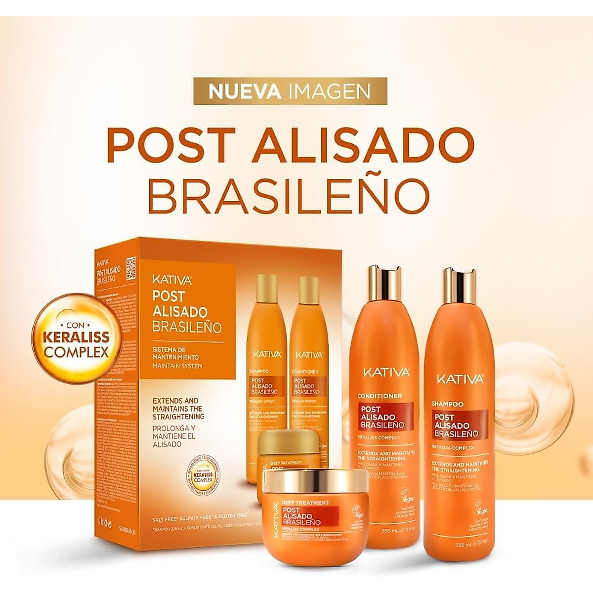 Post Keratin Straightening Treatment - Shampoo 250 ml, Conditioner 250 ml and Mask 250 ml.