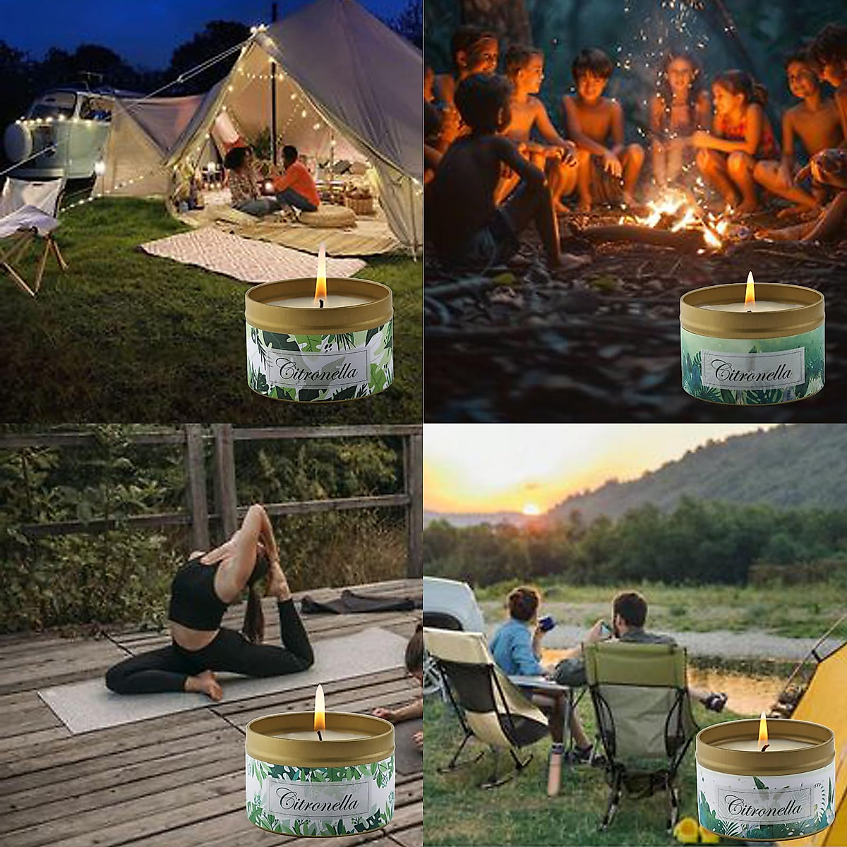 Scented Candle Set 4 Pack Citronella Candles Outdoor, 32 Oz Long Lasting Soy Wax Citronella Candles Set, Large Tin Candles with Fresh Citronella Oil for Camping Garden Patio Yard Balcony Party Indoor
