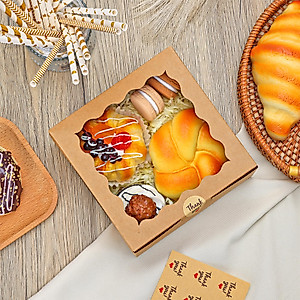 Moretoes 15pcs 6x6x3in Cookie Boxes with Window, Bakery Boxes Kraft Paper Treat Boxes Small Cake Box for Dessert Pastry Pie Donuts, Brown