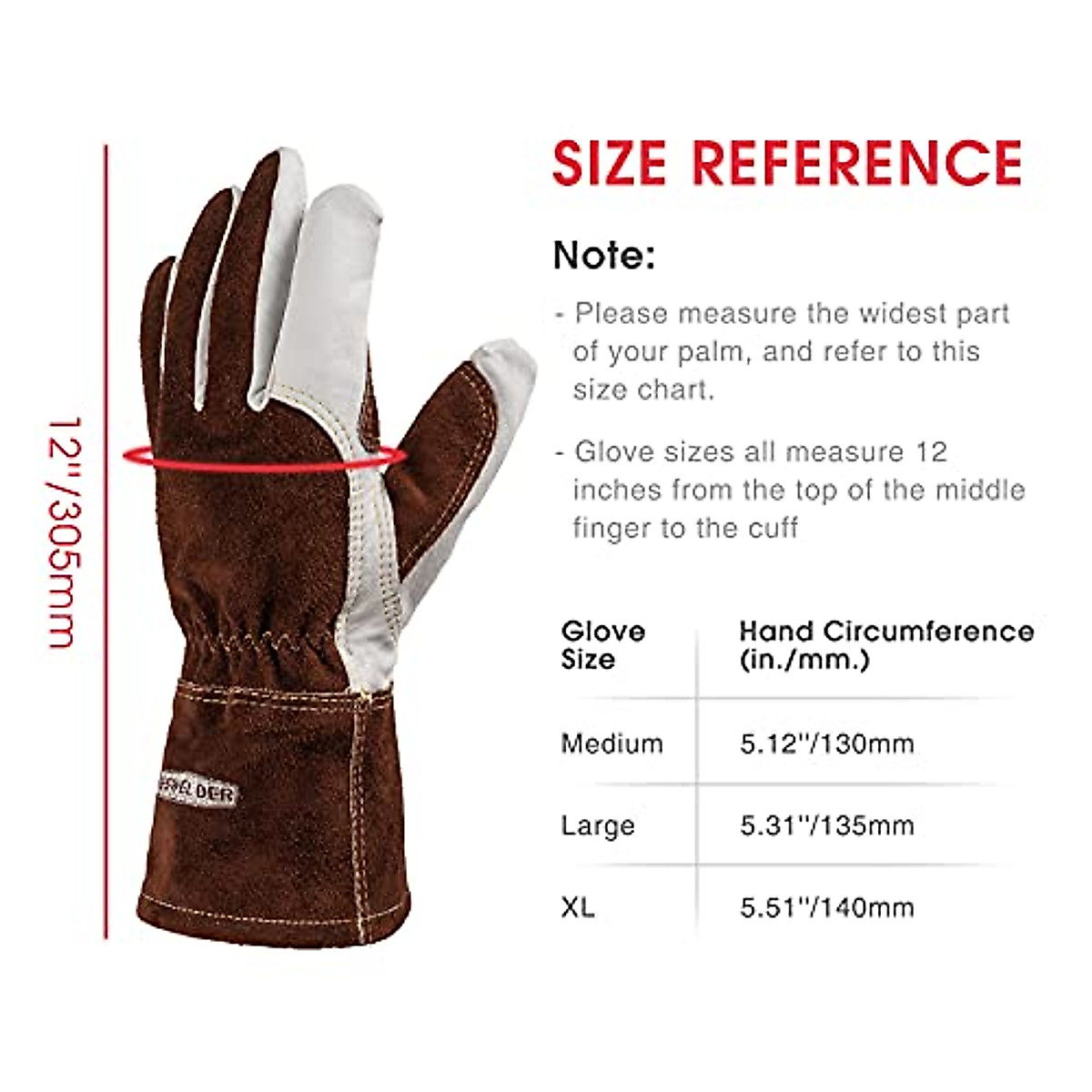 YESWELDER 12 Inches 482℉ Grain Leather TIG Specific Welding Gloves Heat/Fire Resistant Gloves for Welder, Goatskin Mitts for Stick/TIG Welding/Grill/Fireplace/Stove/Oven/BBQ(M)