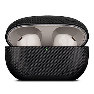 LOPIE Case Compatible with Sony WF-1000XM5, Carbon Fiber Style Vegan Leather Case Designed for Earbuds WF1000XM5 Case Cover 2023, Protective Hard Cover for Men/Women - Black