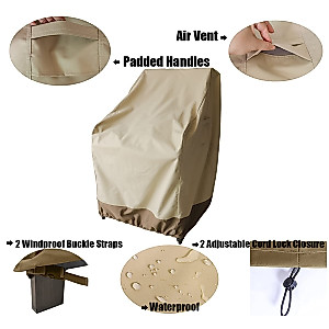 Vanteriam Patio Chair Covers for Outdoor Lawn Furniture Waterproof - 600D Heavy Duty and Waterproof Patio High Back Chair Covers - W29''x D30''x H37.5'' Beige & Brown 2 Pack