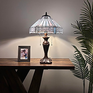 enjoy decor lamps Tiffany Table Lamp Blue Pink Stained Glass Hexagon LED Bulbs Included for Living Room Bedroom Bedside 16" W*16" D*24" H