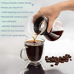 Moss & Stone Set of 4 Double Wall Glass Cup Clear Mug, Double Walled Coffee Mugs 7.4 Oz, Glass Tea Mugs, Insulated Coffee Mug With Handle & 2 Glass Spoons