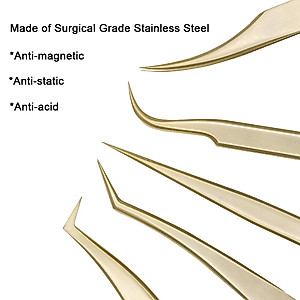 Ms.Queen Eyelash Extension Tweezers Set-Precision Tweezers for 2D-6D Volume&Individual False Lashes Extensions with PU Storage Case-Golden (Volume Tweezers/M003-2)
