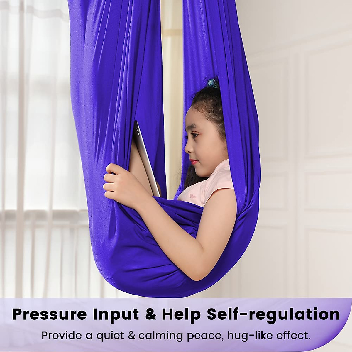Sensory Swing Safe for Kids Pod Swing Special Needs (with Hardware) Indoor Outdoor Swing Hanger Hammock Chair for Calming & Relaxing, Autism, ADHD Aspergers Therapy Cuddle, Child Sensory Seat Toy Gift