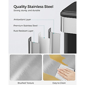 SONGMICS Kitchen Trash Can, 10.5-Gallon (40L) Garbage Can with Lid and Wide Foot Pedal, Soft Close and Stays Open, Silver ULTB541E40