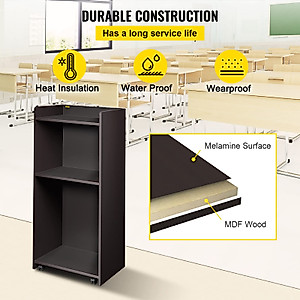 VEVOR Wood Podium, 23.6" x 47.2", Lecterns and Podiums w/ 4 Rolling Wheels, Flat Surface, Baffle Plate & Shelf, Easy Assembly Ebony Lecterns for Church, Office, School, Home Black