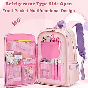 Nzahdwu Kawaii Backpack Girls, Cute Bunny Backpacks,Cartoon Large Capacity Waterproof Backpack Multifunction Laptop Travel Bag for Teens (Pink-17.7in)