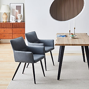 TUKAILAi Leisure Dining Chairs Set of 2, Faux Leather Upholstered Seat Kitchen Chairs with Armrests, Backrest and Metal Legs, Comfy Accent Lounge Chair for Reception Room Living Room (Blue)