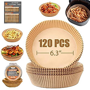 Air Fryer Liners (120Pcs), Air Fryer Disposable Paper Liner - Accessories for Airfryer, Oven & Steamer - Food Grade Parchment & Baking Paper - Greaseproof, Non-Stick, Oil-Proof Sheets (6.3 in)