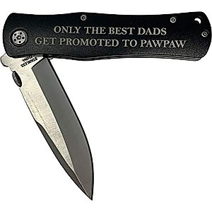 CustomGiftsNow Only the Best Dads Get Promoted to PawPaw Stainless Steel Folding Pocket Knife with Clip, Black