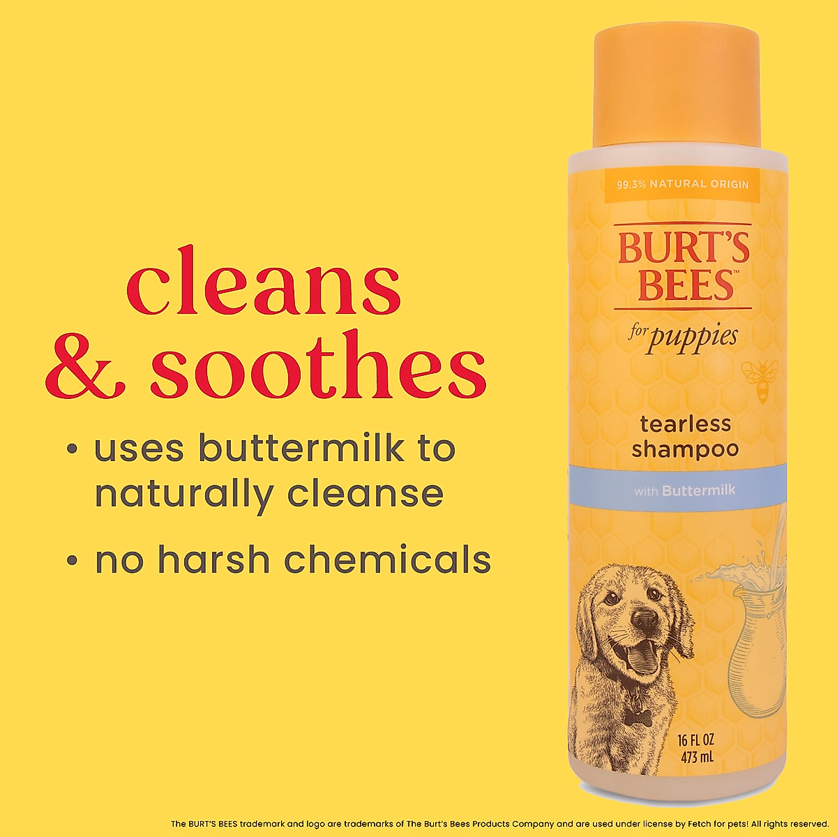 Burt's Bees for Pets Tearless Puppy Shampoo with Buttermilk, 95% Natural Origin Formulas, Shampoo for Puppies - Gentle Dog and Puppy Shampoo Tear Free, Best Puppy Shampoo Tearless, 16 oz