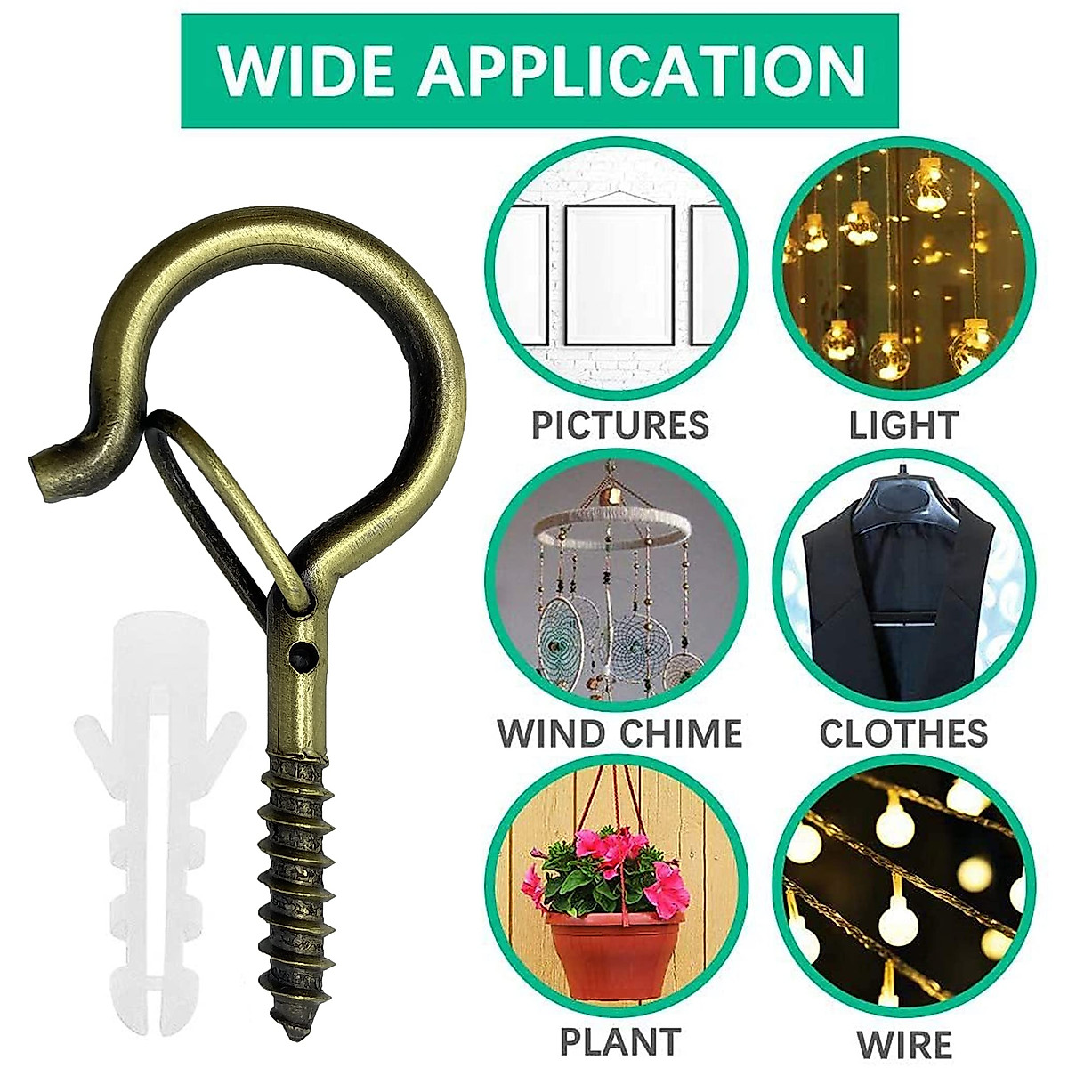 Wasnton 10 Pcs Q-Hanger Screw Hooks with Safety Buckle Design，Wall Mount 2.2 Inch Ceiling Hooks for Hanging Plants Outdoor Wire Fairy Hanger Lights and ​Party