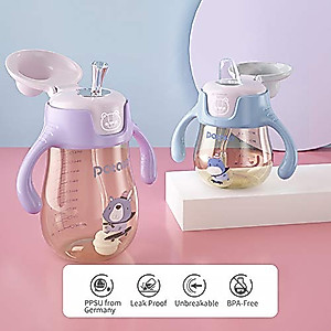 POTATO Sippy Cups For Toddlers with Straw Spill Proof, PPSU Learner Cup with Handle for Boy, Water Bottle for Baby 6 Months with 2 Type of Spout, 10 Ounce Blue