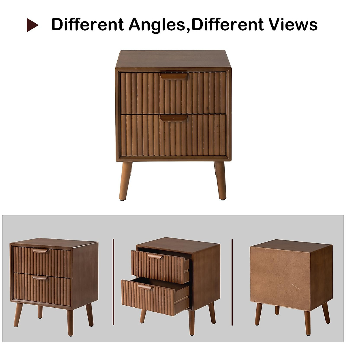 HOMPUS Modern End Table, Nightstand w 2 Storage Drawers, Night Stand w Walnut Wood Grain Finish, Small Chest of Drawer, Cabinet w 2 Drawers for Bedroom, Living Room