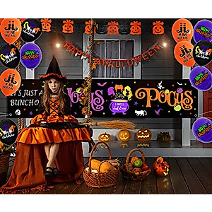 Houcs Pocus Yard Sign Banner It's Just a Bunch of Hocus Pocus Decorations Halloween Party Supplies Include Banner and 24pcs Balloons Outdoor Decoration Halloween Party Backdrop Photo Prop Background