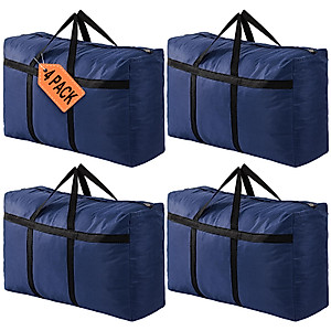 Large Storage Bags, Extra Large Moving Bags with Zips for College Moving, Taykos House Storage Clothes Bedding Comforter Quilt Blankets Waterproof Blue Packing Bags 100L Storage Bags Moving-4Pack