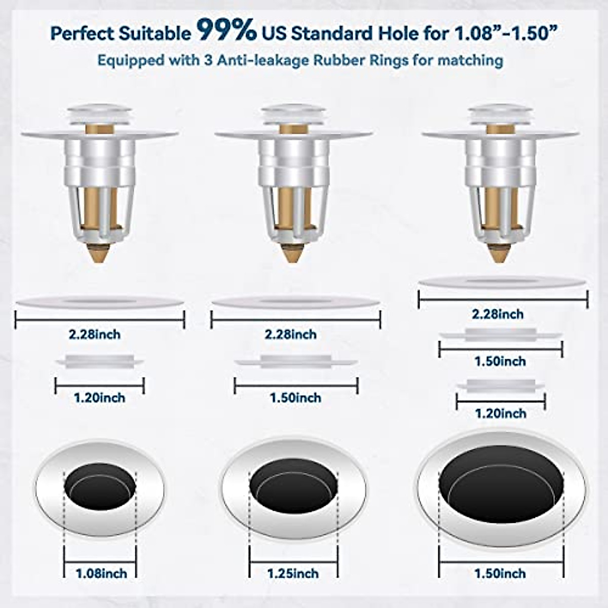 Partreko Universal Bathroom Sink Stopper, Upgraded Anti Clogging Pop Up Sink Drain Strainer Stoppers with Filter, Fits 1.08"—1.5" Drain Holes, Anti-Rust Bronze Drain Stopper with Hair Catcher（Sliver）