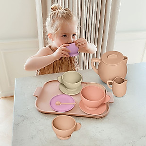 NEAFRON Silicone Tea Party Set for Little Girls, Cute Toy Tea Set for Pretend Play, Toddler Girl Toys, Enhances Motor Skills, Play Tea Set for Kids, Pretend Mini Teaset (Lavender)