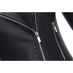 Tanming Women's Faux Leather Moto Biker Short Coat Jacket (Black-XS)