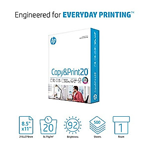 HP Printer Paper | 8.5 x 11 Paper | Copy &Print 20 lb | 1 Ream - 500 Sheets | 92 Bright | Made in USA - FSC Certified | 200060R