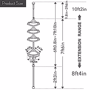H&A Strong Shower Storage Caddy,SturdyTension Corner Pole Caddy,Commercial Grade Rustproof Bathroom Bathtub Adjustable Corner Rack Ivory