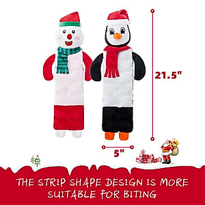 EXPAWLORER Christmas Dog Squeaky Plush Toys 2 Pack - No Stuffing Squeaking Snowman & Penguin Dog Chew Toy Xmas Gifts for Pets