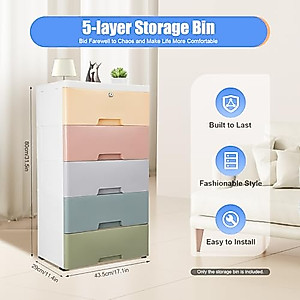 Plastic Drawers Storage Cart Mobile Cabinet with Casters, 5 Drawer Stackable Vertical Storage Tower Tall Chest Closet, Large Containers Organizer Unit (12"D x 18"W x 33"H - Multicolor1)