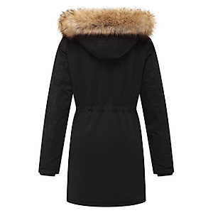 WenVen Women's Winter Padded Coat Canvas Hooded Military Jacket (Black, 2XL)