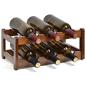 MYITYARD Wine Rack, 2-Tier 6 Bottles Bamboo Wine Cabinet for Countertop, Free Standing Wine Bottle Storage Holder for Home Kitchen Bar Table Top Cellar Basement Pantry, Brown