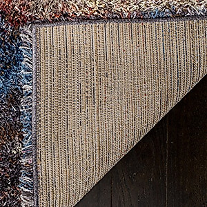 SAFAVIEH Gypsy Shag Collection 6' x 9' Rust / Blue GYP523C Abstract Non-Shedding Living Room Bedroom Dining Room Entryway Plush 2-inch Thick Area Rug