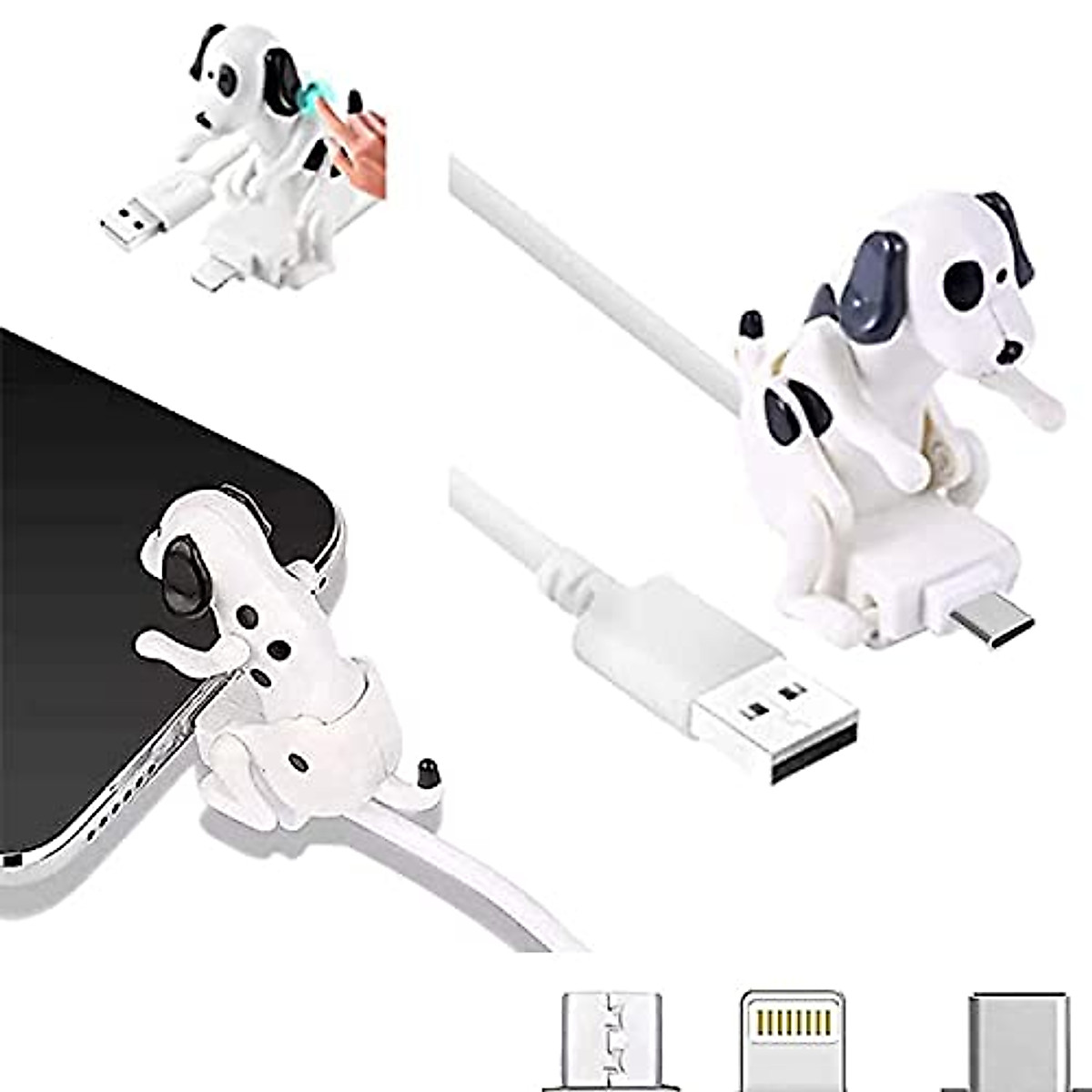 Goderat Portable Stray Dog Charging Cable, Funny Hump Dog Fast Charger Cable, Spoof Toy Data Cable for iPhone (iOS, White)