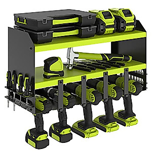 BULL-TECH Power Tool Organizer, 5 Drill Holder Wall Mount with Storage Rack, Cordless Drill Charging Station, Wall Mount Shelf Screwdriver Holder,Premium Garage Storage Organizers(Green)