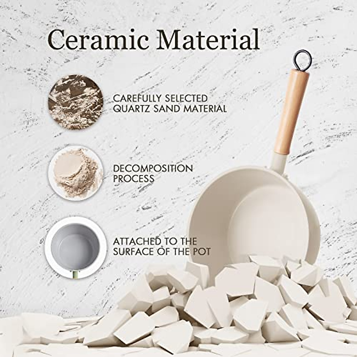 ROCKURWOK Ceramic Nonstick Sauce Pan, 1.5QT and 2QT Saucepan Pot Set, PFAS-Free, Non Toxic & PFAS-Free, Wooden Handle for Cool Touch, Universal Base(Gas, Electric & Induction), Green