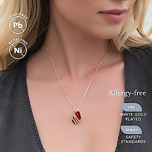 Leafael Wish Stone Pendant Necklace with Ruby Red Birthstone Crystal for January and July, 18K Rose Gold Plated, 18" + 2" Chain