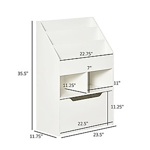 HOMCOM Kids Bookcase Multi-Shelf Rack Organizer with Storage Drawer for Books, Playroom, White