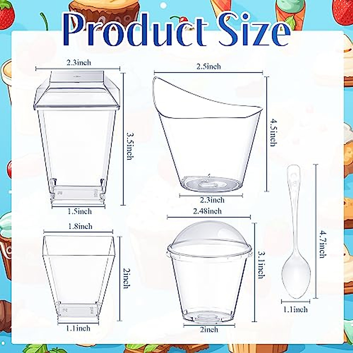 Weewooday 200 Pcs Clear Plastic Dessert Cups with Lids and Spoons Parfait Cups with Lids Dessert Cups with Lids Disposable Dessert Containers for Ice Cream Appetizer Pudding, 2 oz, 3.3 oz, 5 oz, 7oz